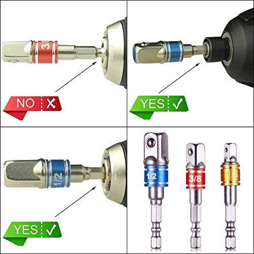 3Pcs 1/4" 3/8" 1/2"Hex Socket Adapter Drill Bits Set,Impact Grade Socket Wrench Adapter Extension Set,105°Right Angle Drill Bit Adapter Attachment 1/4" Drive Hex Magnetic Bit Socket Screwdriver Drill
