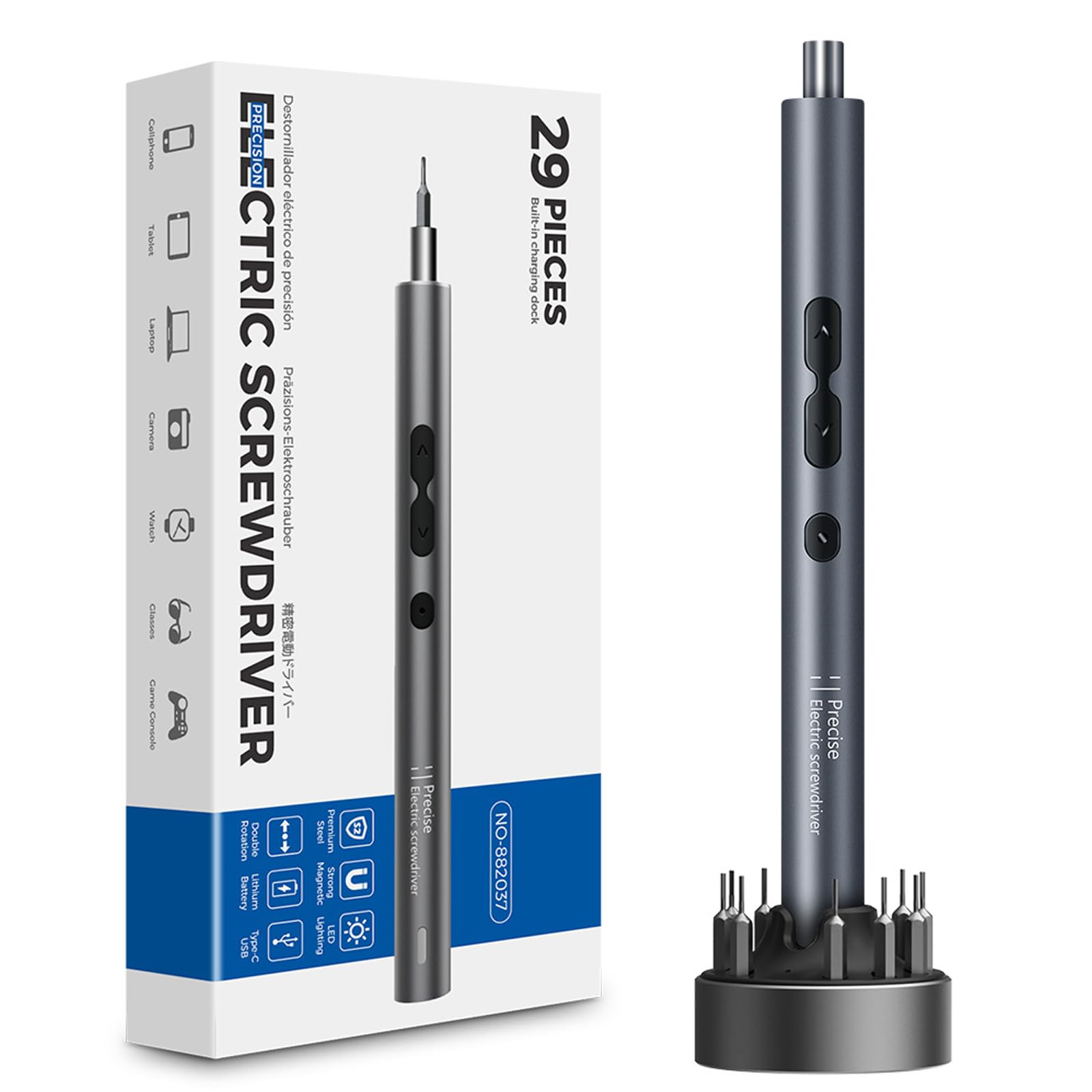 DINVES 29 in 1 Magnetic Driver Bits Set,Precision Electric Screwdriver Set,Rechargeable Screwdriver,Power Screwdriver Cordless,Repair Tool Kit for PC,Laptop, Phone, Electronics