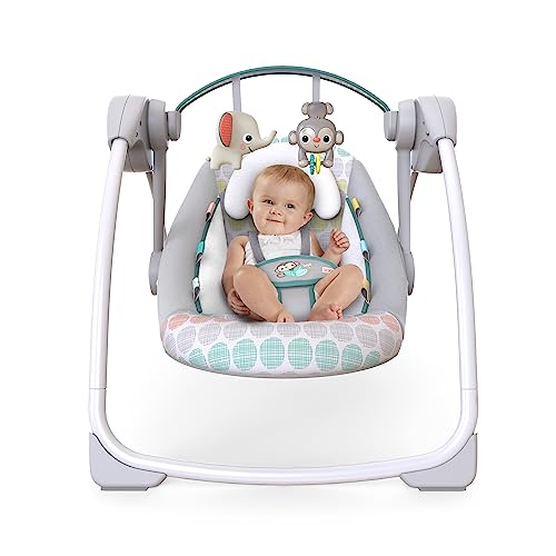 Bright Starts Portable Automatic 6-Speed Baby Swing with Adaptable Speed, Taggies, Music, Removable -Toy Bar, 0-9 Months 6-20 lbs (Whimsical Wild)
