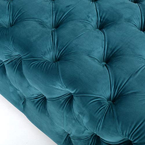 Christopher Knight Home Piper Velvet Ottoman, Dark Teal, Rectangle