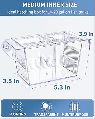 Pawfly Aquarium Fish Breeding Box Acrylic Hatchery Incubator Tank with Suction Cups Medium Isolation Box for Baby Fish Shrimp Betta and Guppy
