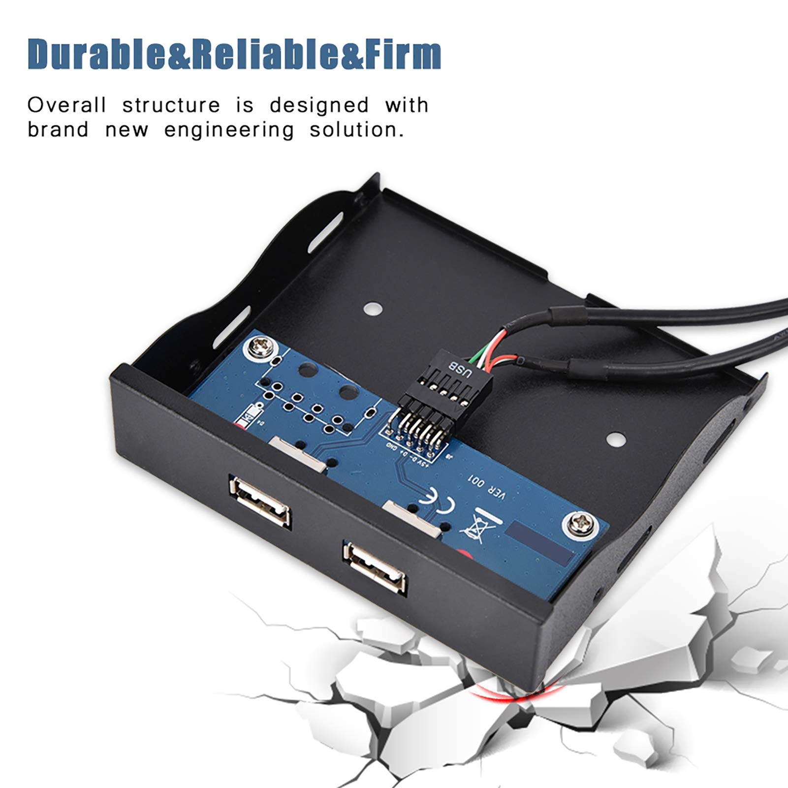 Socobeta USB 2.0 Front Panel Floppy Disk Bay Multi-Functional USB 2.0 Front Panel 3.5 Inch Floppy Bay 9 Pin to 2 Interface USB 2.0 HUB