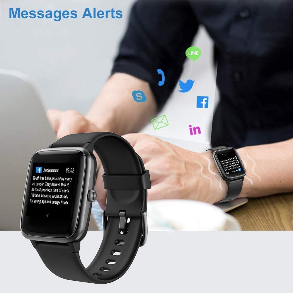 Smart Watch for Android/Samsung/iPhone, Activity Fitness Tracker with IP68 Waterproof for Men & Women, Smartwatch with 1.3" Full-Touch Color Screen, Heart Rate & Sleep Monitor, Black