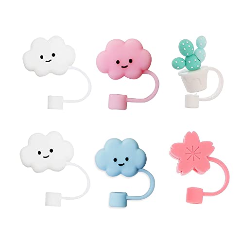 6Pcs Straw Covers Cap For Stanley Cup Straw Tips Cover Stanley Straw Covers for Reusable Straws Silicone Cute Cloud for 6-8mm Splash Proof Straw Tips