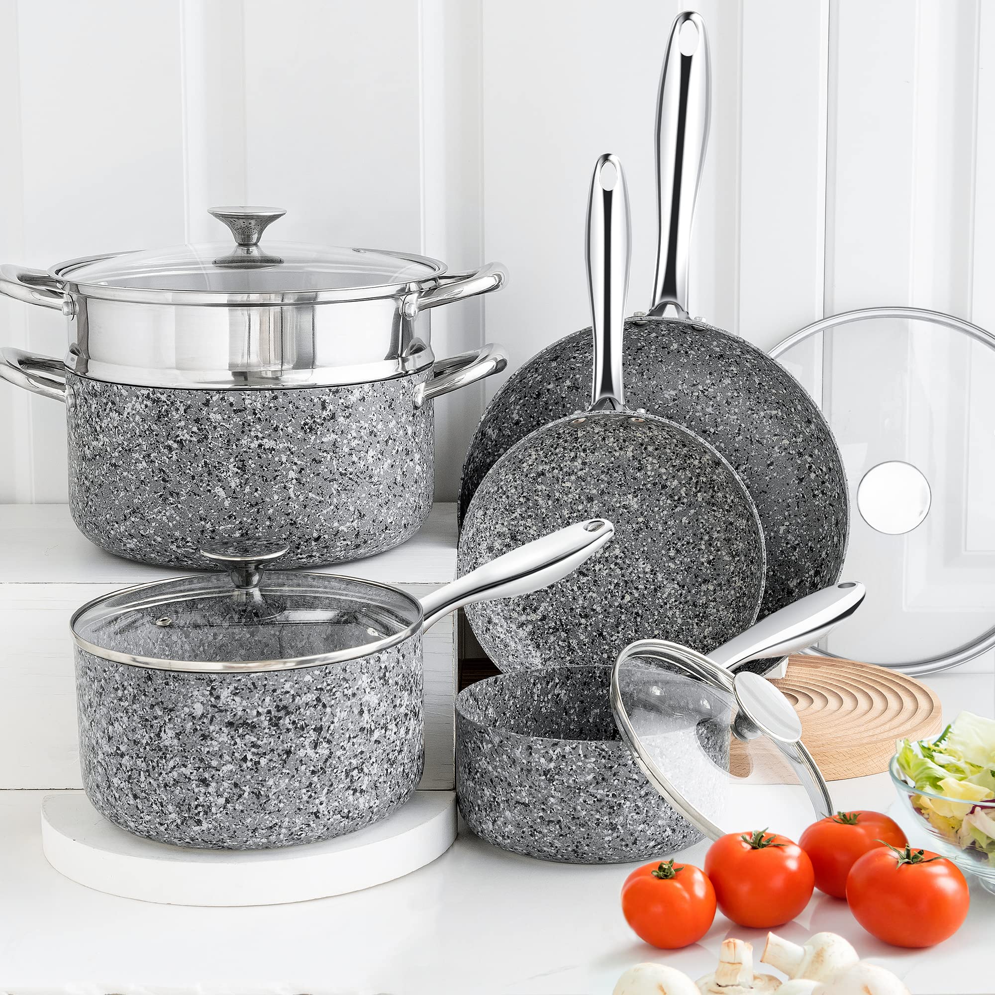 Michelangelo Pots and Pans Set, Stone Cookware Set with Super Nonstick Results, Stone Pots and Pans Set - 8 piece