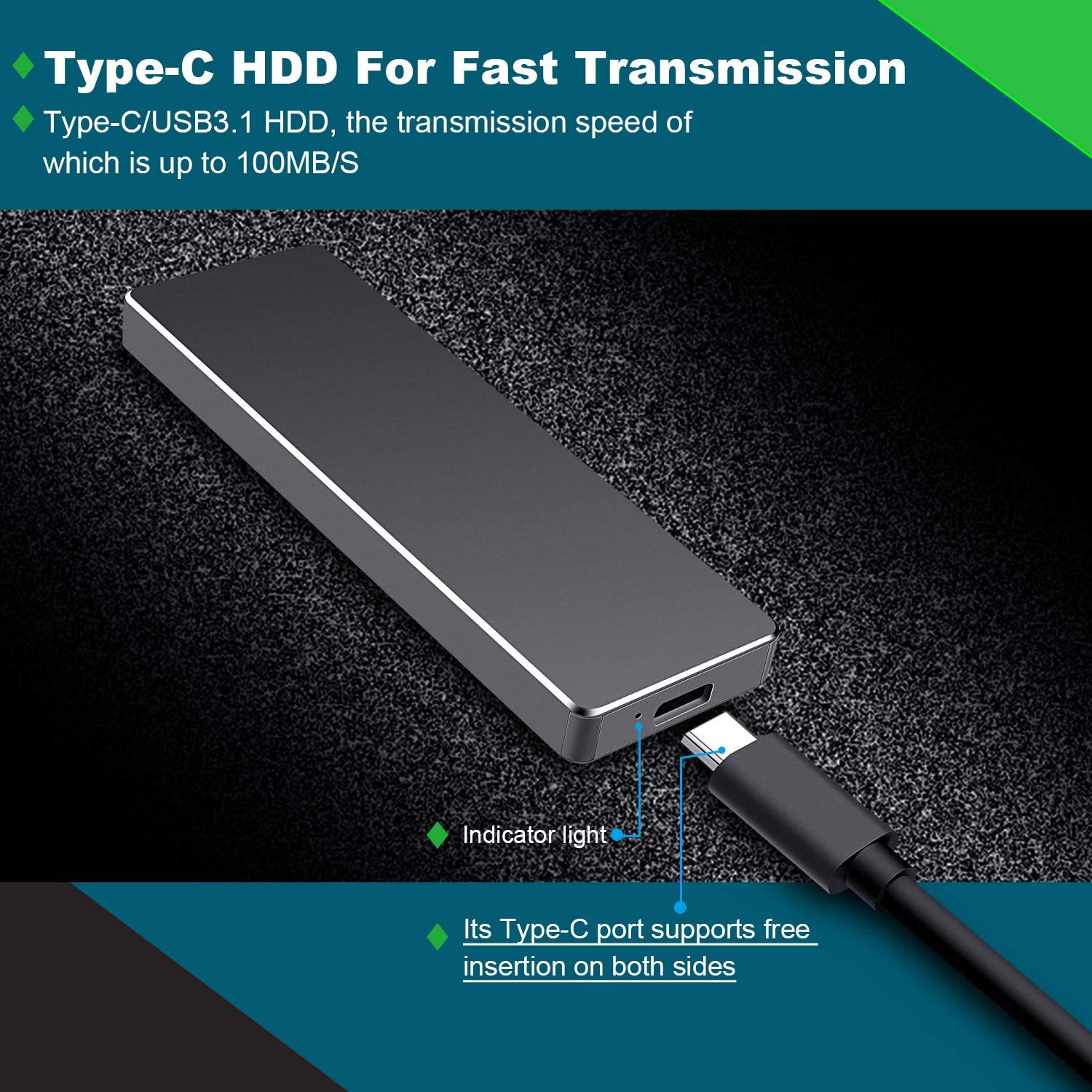 2TB External Hard Drive, Portable Hard Drive External Type-C/USB 2.0 HDD for Mac Laptop PC (2TB, Gold)