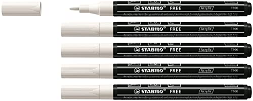 Acrylic Marker - STABILO FREE Acrylic - T100 1-2 mm Bullet Tip - Box of 5 - White