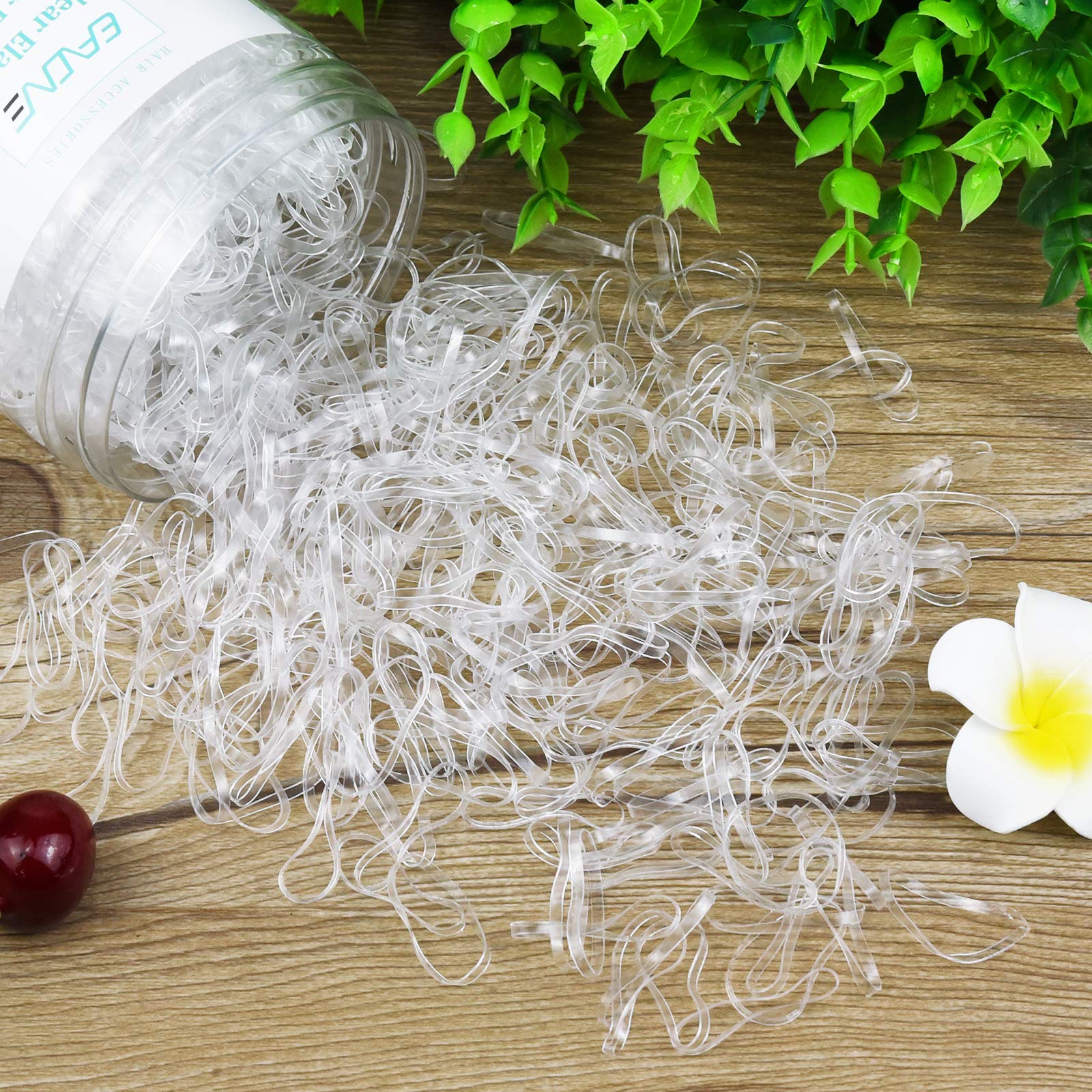 EAONE Clear Elastic Hair Rubber Bands, 1500pcs No Damage Mini Hair Ties Small Tiny Ponytail Holder, Hairstyling Accessories for Women Girls, 20mm in Diameter and 2mm in Width