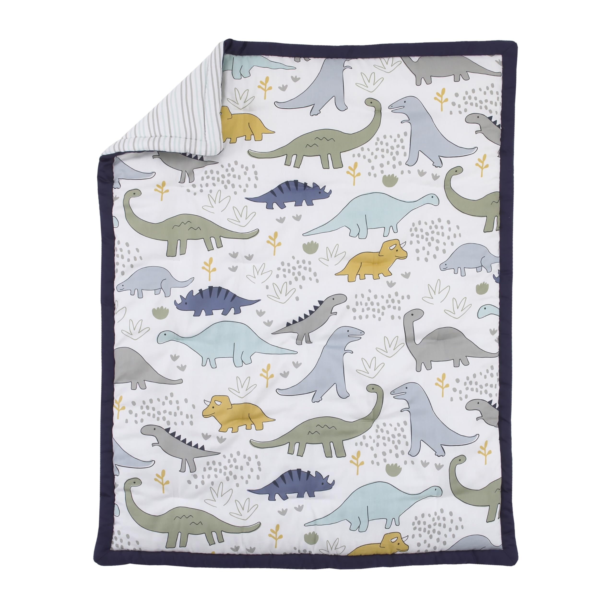 NOJO Dreamer Little Dinosaurs 8 Piece Nursery Crib Bedding Set, Navy Blue/Grey/White