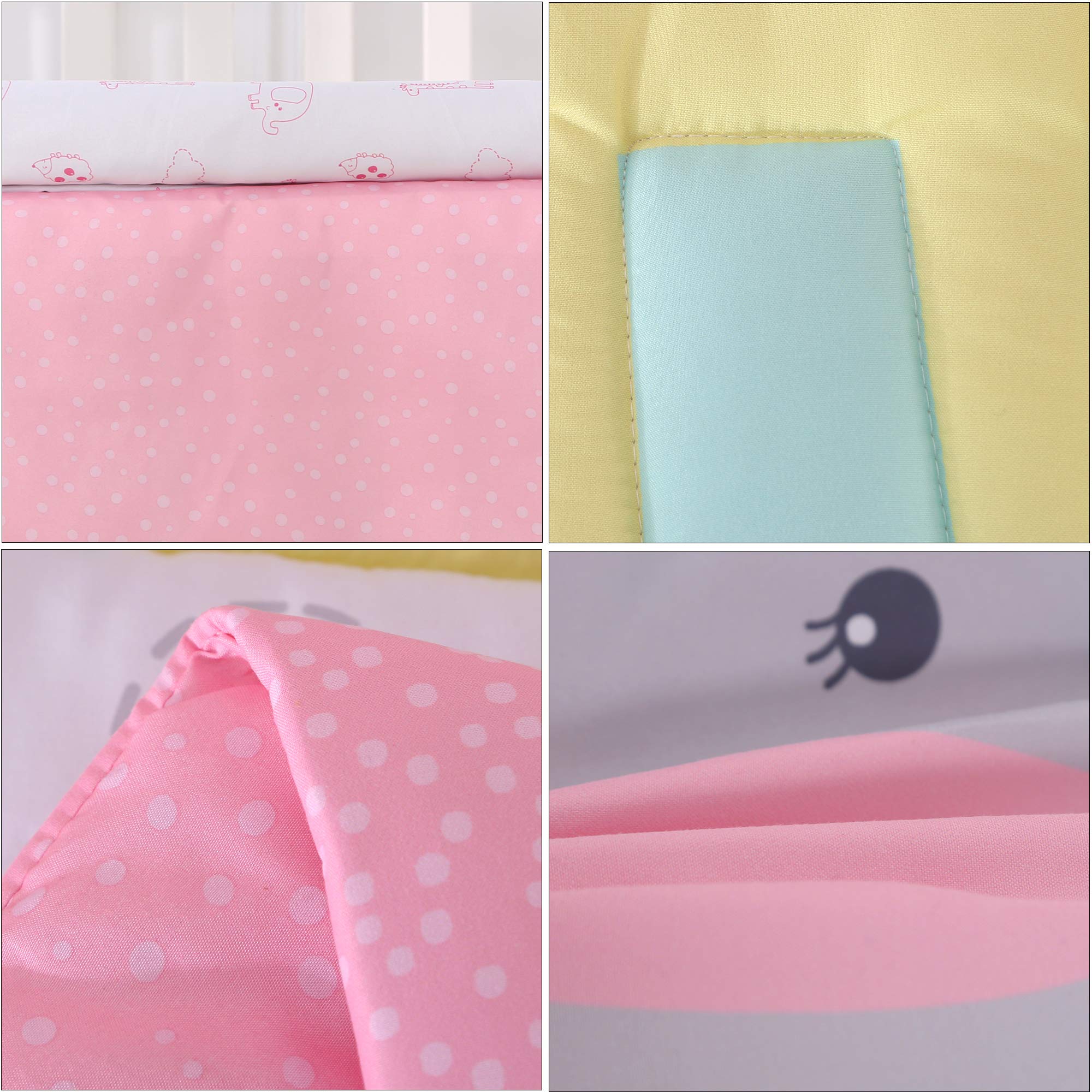 VIVILINEN Pink Elephant Crib Bedding Set for Girls 3 Pieces Giraffe Hedgehog Animals Infant Nursery Baby Crib Comforter Set with Crib Bed Blanket Quilt Fitted Sheet Skirt Set