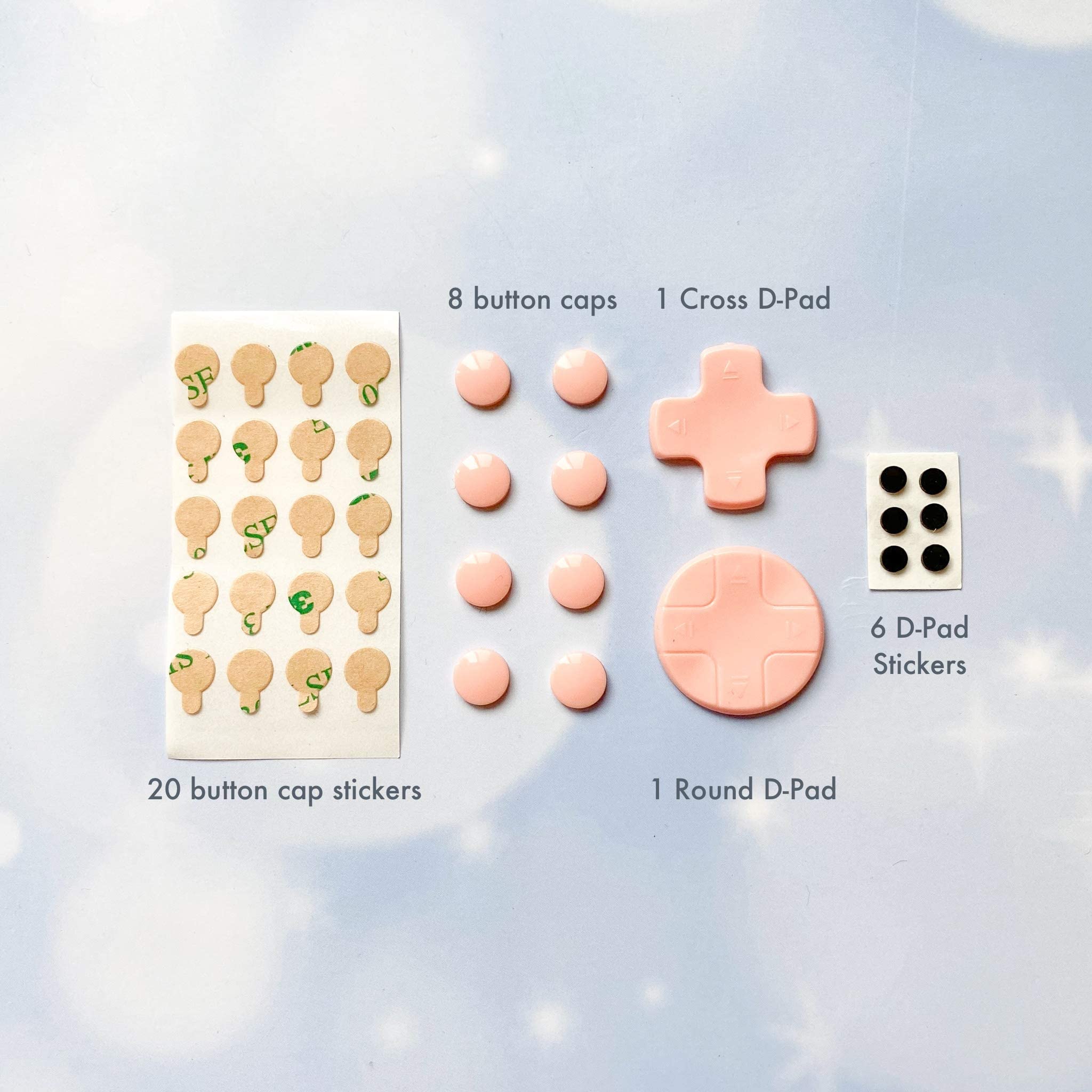 BelugaDesign Pastel Button Caps and D-Pad | Compatible with Nintendo Switch Standard OLED Joy-Con Controller Covers | Directional & A/B/X/Y Buttons - Pink