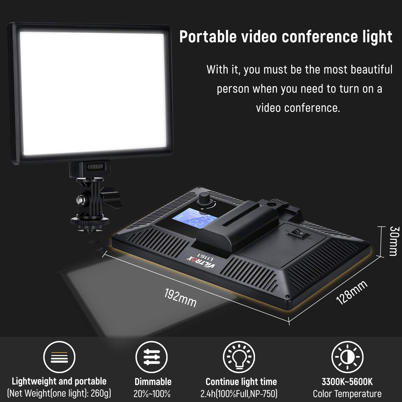VILTROX 2 Sets Photography LED Video Light Lamp with Bi-Color 3300K-5600K, HD LCD Display Screen, CRI 95 for DSLR Table Photo Studio with Tripods Ultra-Thin Panel Camera Light for Video YouTube