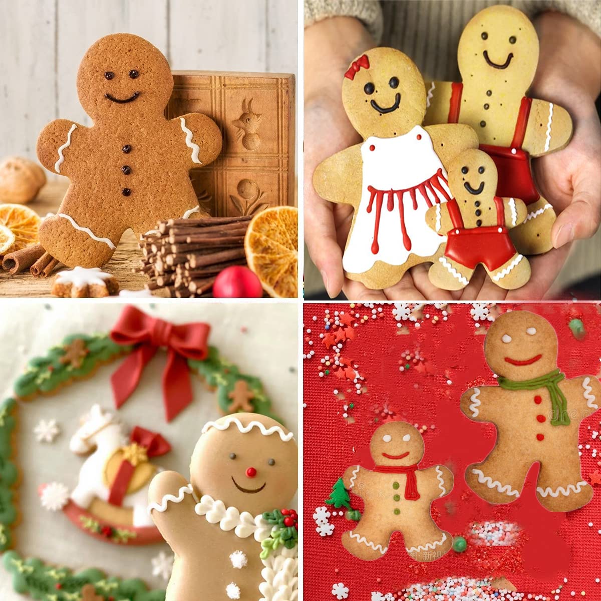 3PCS Gingerbread Man Cookie Cutters, 5.12" 4.34" 3.42" Large Christmas Cookie Cutters -Stainless Steel Holiday Cookie Cutters Shapes for Baking Gift