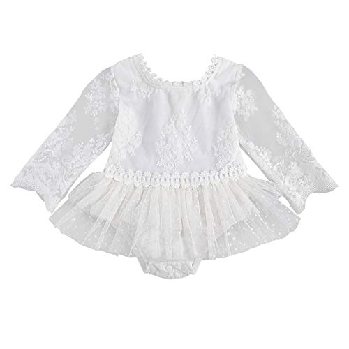 Kayotuas Newborn Infant Baby Girls Butterfly Sleeve Romper Clothes Ruffle Lace Bodysuit Tutu Dress Jumpsuit Princess Outfit (White Long-Sleeve #2, 0-6 Months)