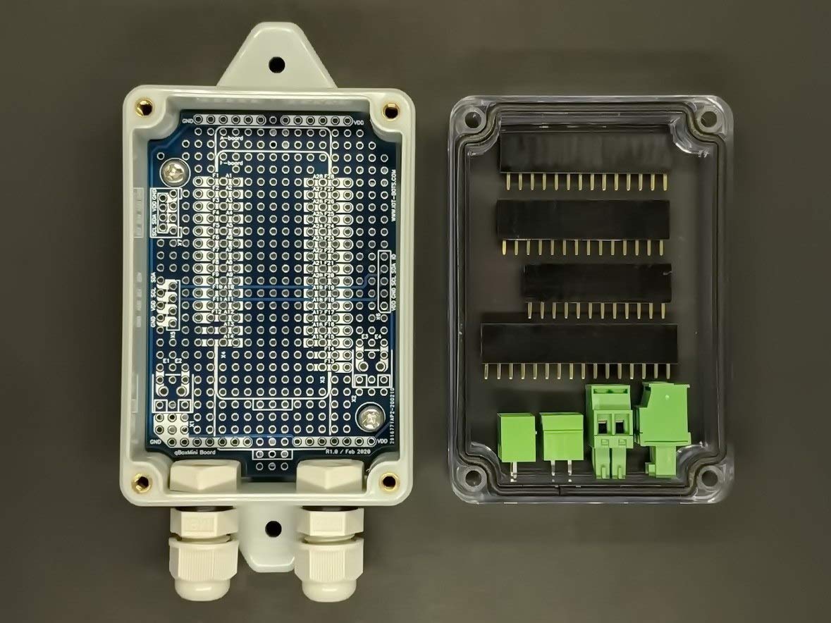 qBoxMini DIY IOT Enclosure Plus Kit (No SMA), IOT Enclosure for Arduino MKR Feather ESP32 Cellular LoRa WiFi Board, Waterproof IP65 Enclosure with Glands, prototyping PCB and connectors Set