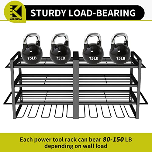 KAFAHOM Power Tool Organizer, 8 Drill Holder Wall Mount, 4 Layers Garage Tool Organizers and Tool Storage Rack, Heavy Duty Metal Tool Shelf with Screwdriver Holder/Plier Holder/Hammer Holder