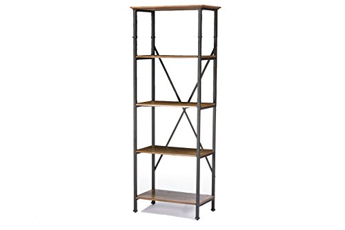 Baxton Studio Lancashire Wood and Metal Bookcase, Brown