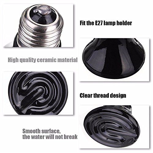CTKcom 2-Pack 200W Reptile Ceramic Heat Lamp,E27 110V Infrared Heat Emitter Bulb,No Harm No Light Infrared Heat Emitter Brooder Lamp for Pet Coop Heater Reptile Chicken Turtle Heating Light Lamp,Black