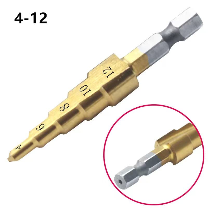 3Pcs High Speed Steel Step Cone Drill Bit Hole Cutter Hex Shank Titanium Plating Drill, Short Length Drill Bit, Step Drill with Hexagonal Handle for Wood/Metal Drilling - Step Drill Bit(4-12/20/32mm)