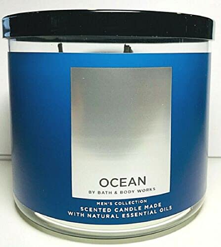 Bath and Body Works Ocean 3 Wick Candle 14.5 Ounce White Label Blue Packaging from 2021