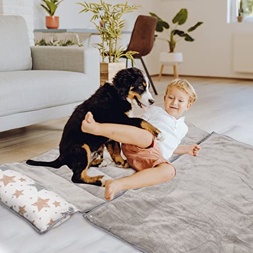 Dad-Baby Toddler Sleeping Bag,Toddler Nap Mat with Removable Blanket and Pillow,Extra Large Rolled Napping Mats,Kids Sleeping Bag for Daycare, Preschool Travel Camping (Stars Pattern)
