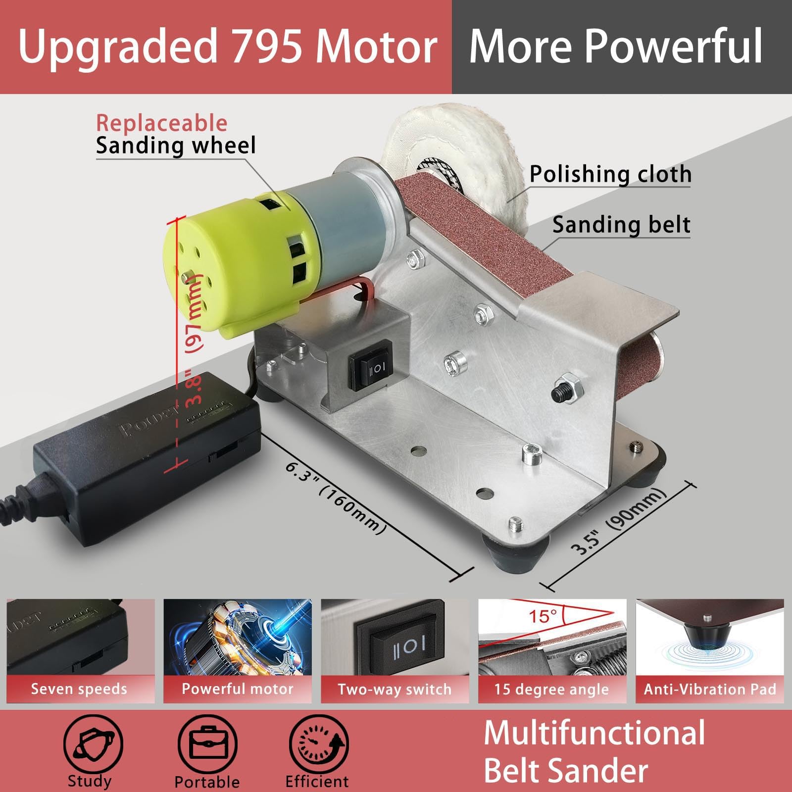 Mini Belt Sander, 7 Adjustable Speed Electric Knife Sharpener, 15 Degree Belt Grinder, Power Belt Sander for Metal Working and Woodworking