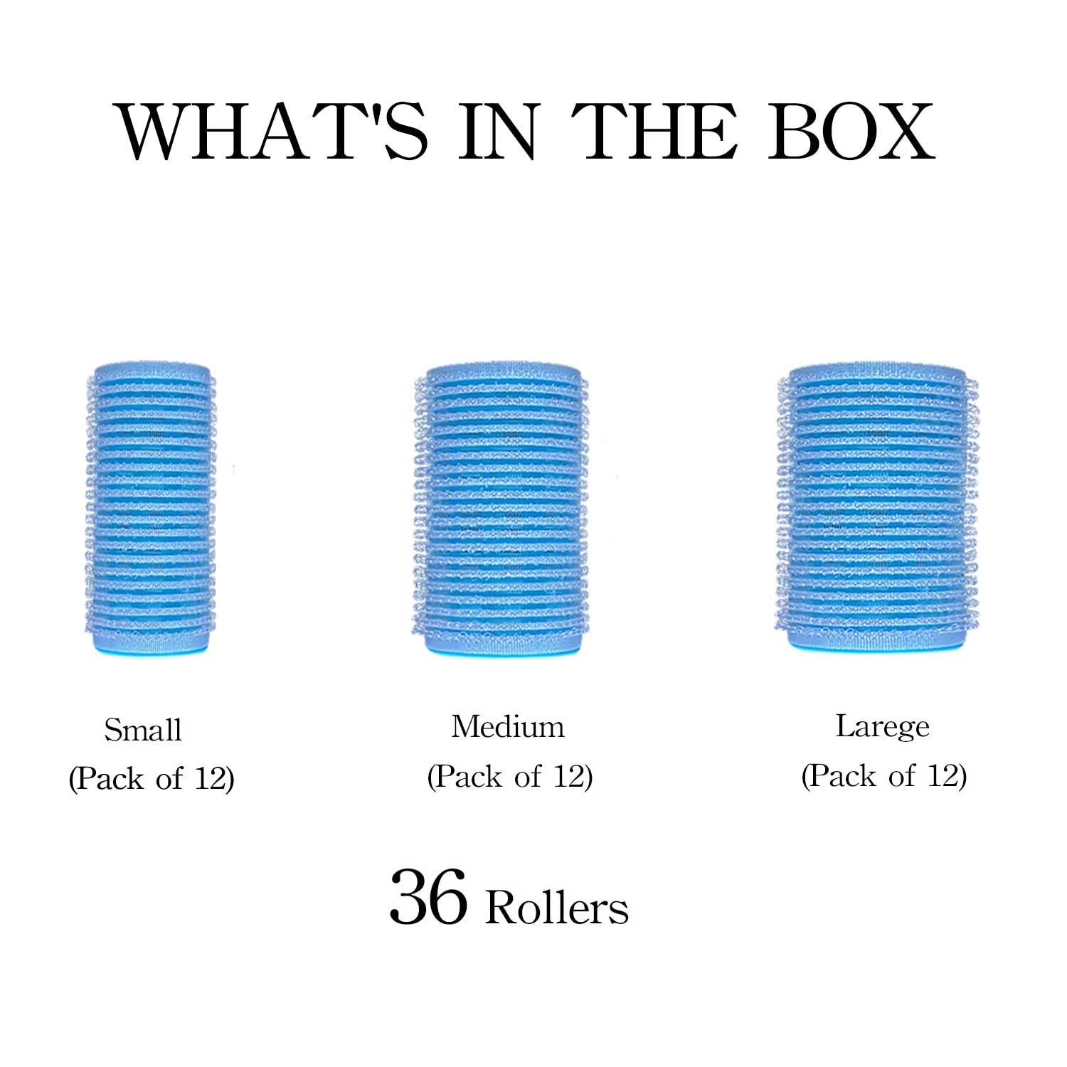 Hair Rollers Pack of 36 Self Grip Hair Rollers Set Small Medium Big Size Hair Curlers for Long Medium Short Hair (Blue)