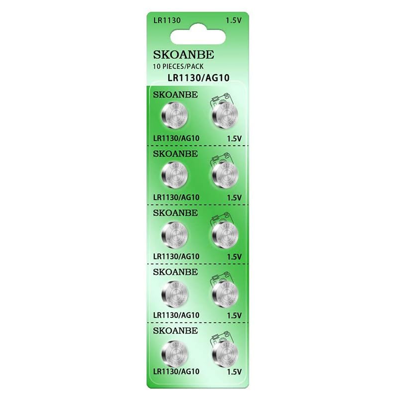 SKOANBE 10PCS LR1130 AG10 SG10 389 189 1.5V Button Coin Cell Battery