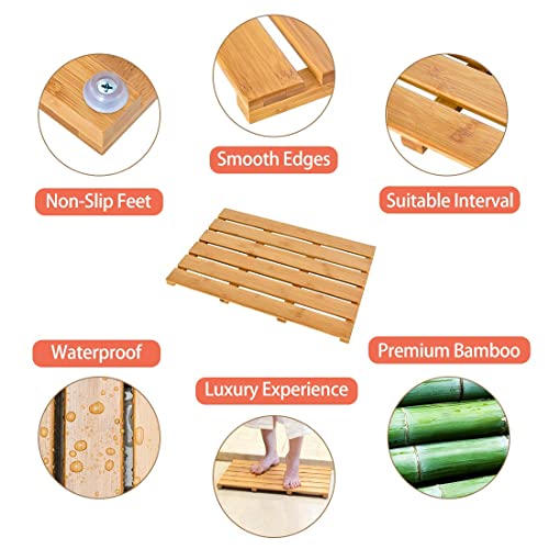 Bath Mat for Luxury Shower - Non-Slip Bamboo Sturdy Water Proof Bathroom Carpet for Indoor or Outdoor Use
