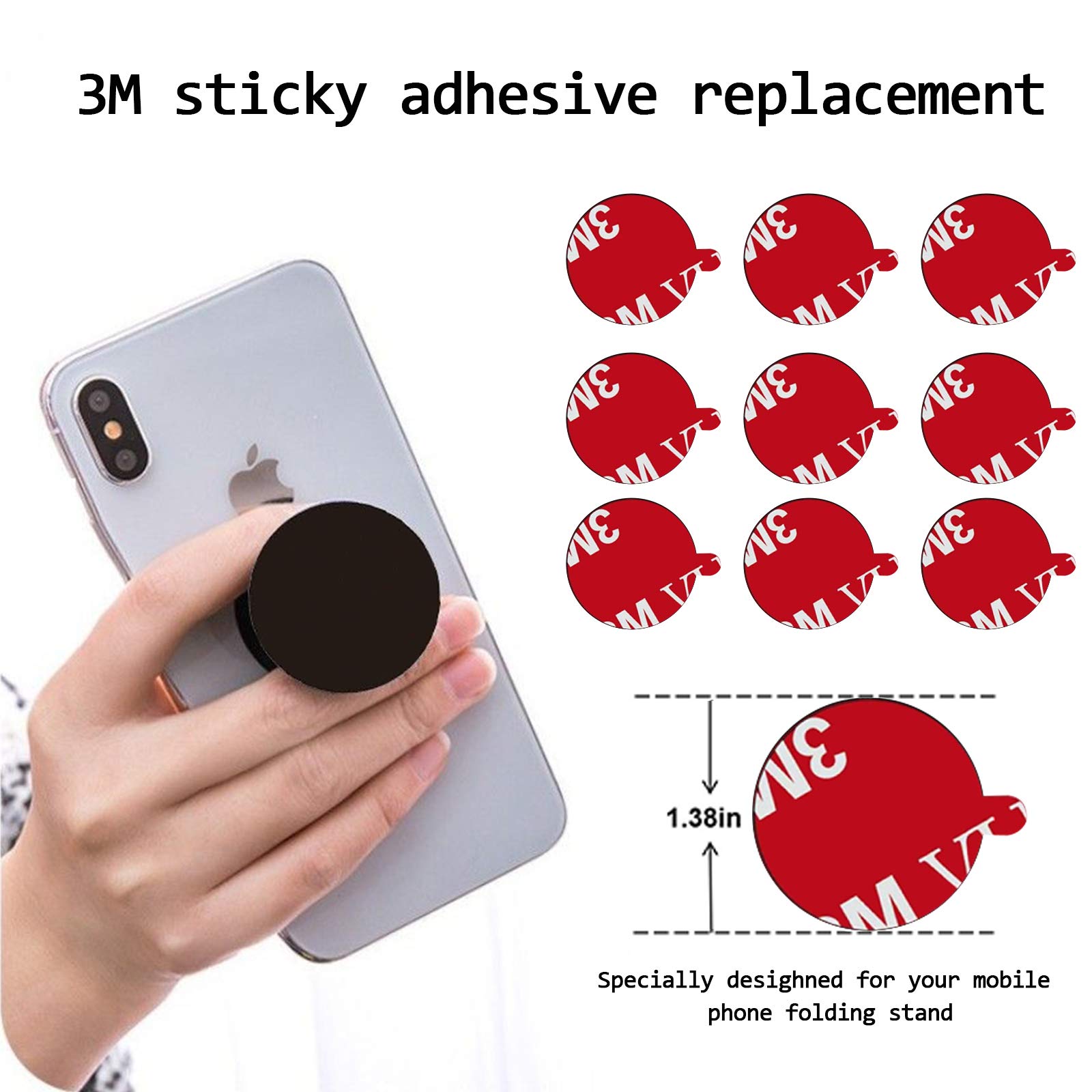K TOMOTO [10 Pack 3M VHB Sticky Adhesive Pads for Socket Mount Base, Duble Side Heat Resistant Strong Sticker Replacement Tape for Phone Collapsible Grip & Stand Back, 1.3 Inches, Black