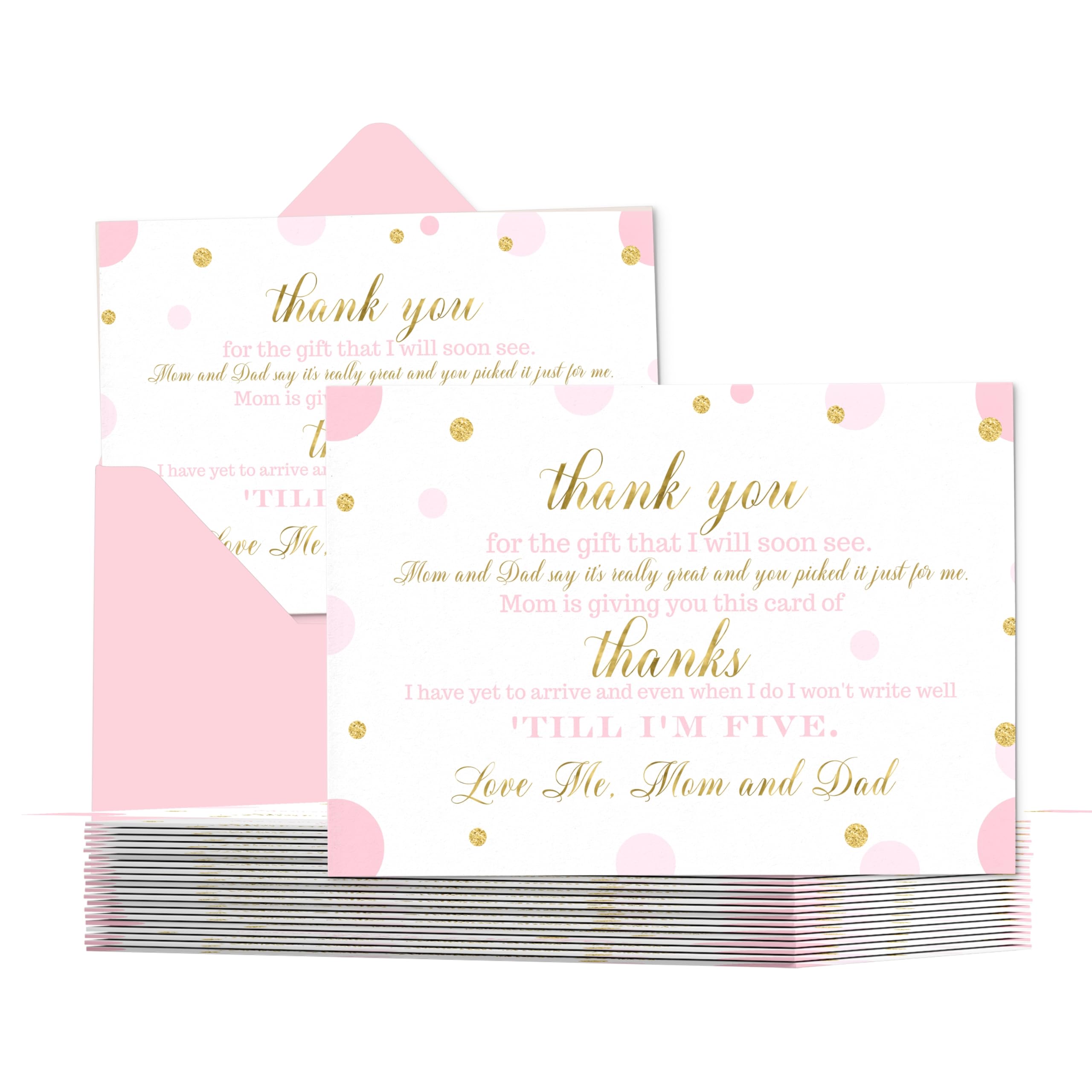 Paper Clever Party Pink and Gold Baby Shower Thank You Cards with Envelopes Blank Notes Prefilled with Message Girls Personalize Cute Princess Notecards Twinkle Star 4x6 Stationery Set, 15 Pack