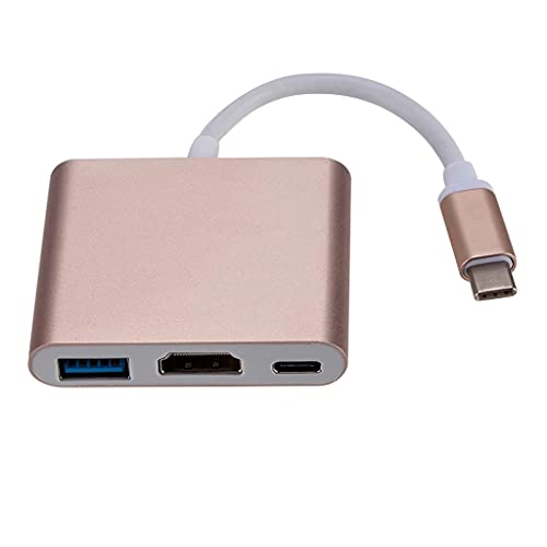 ZLDGYG SMDMM 3 in 1 USB C Hub PD USB 3.0 Multiport Adapter USB 3.1 Type C Male to HDMI-Compatible Adapter (Color : Gold)