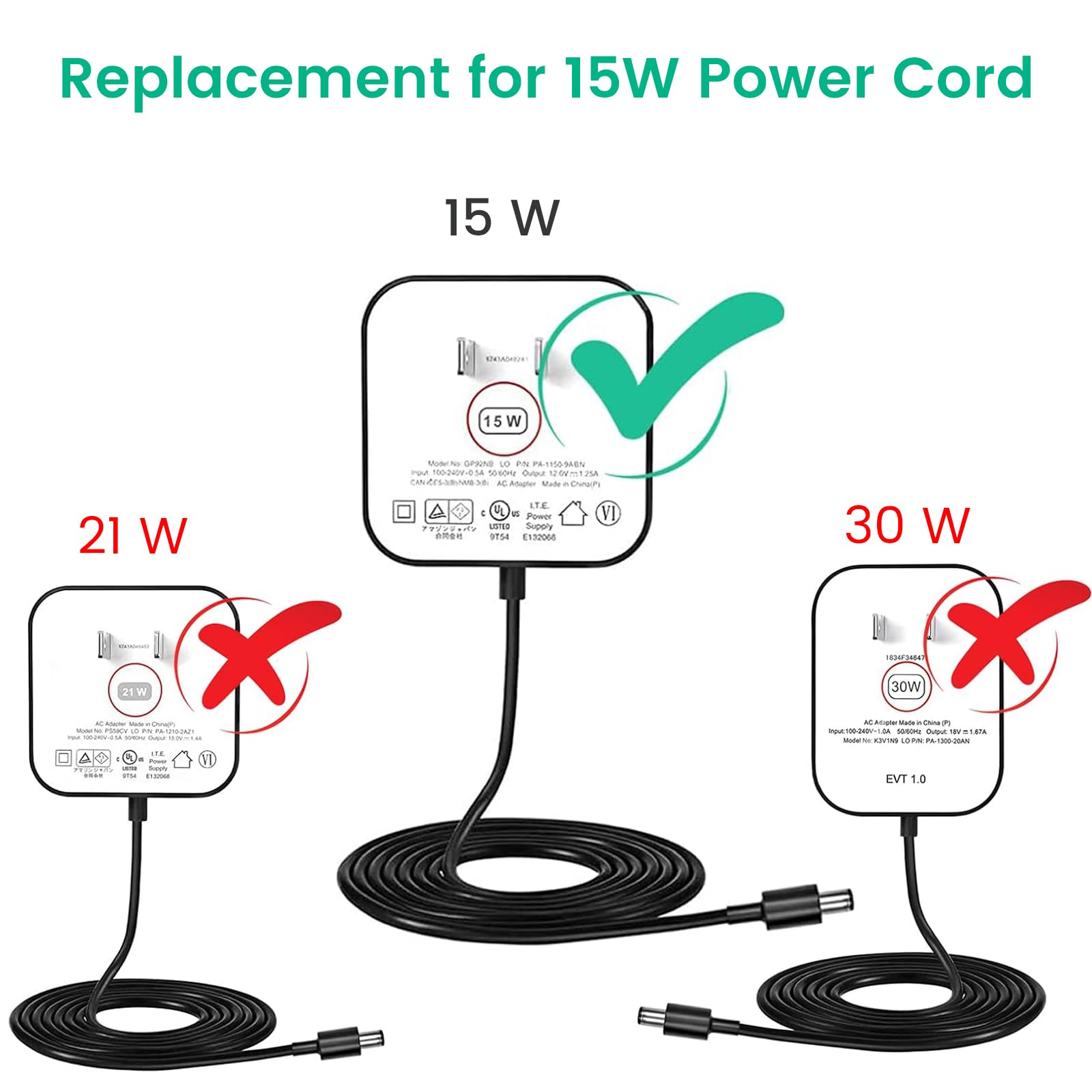 Power Adapter Replacement for Alexa Show 5 1st Gen / 2nd Gen, Alexa Dot 3rd Generation - Power Cord Charger