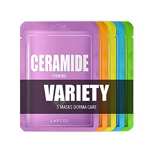 LAPCOS Derma Care Sheet Mask Set, Daily Skincare Face Masks, Protect & Nourish for Glowing Skin, Korean Beauty Favorite, Variety 5-Pack