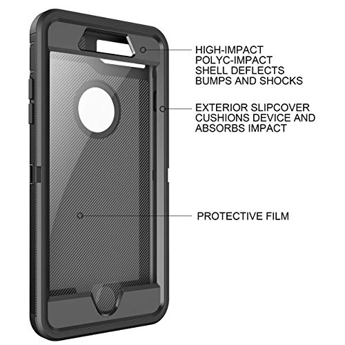 MXX iPhone 8 Plus Heavy Duty Protective Case with Screen Protector [3 Layers] Rugged Rubber Shockproof Protection Cover for Apple iPhone 7 Plus - iPhone 8 Plus/Apple Phone 8+ (Black)