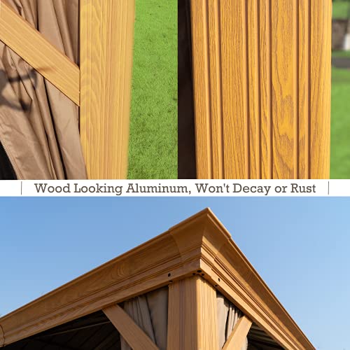 Apollo Wood Look Aluminum Hardtop Gazebo with Galvanized Steel Roof and Mosquito Net (12ft x 20ft)