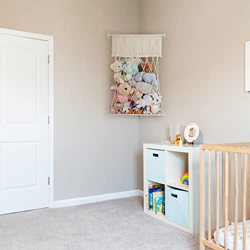 Dahey Over The Door Organizer with 4 Pockets Boho Door and Stuffed Animal Storage Hammock Hanging Toy Storage Organizer for Nursery Kid Playroom Bedroom
