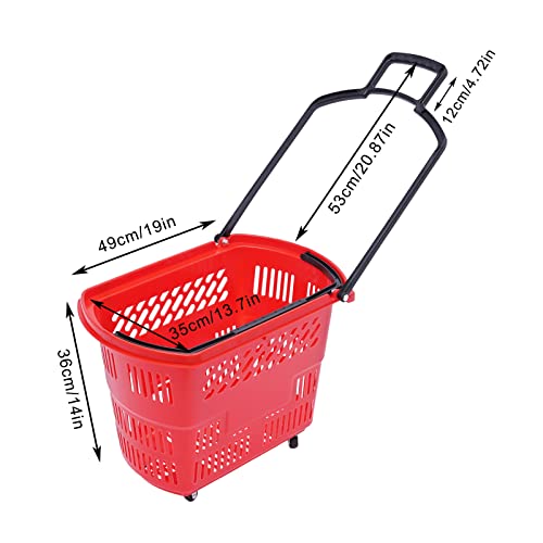Bacacoo Plastic Shopping Carts, 6 Trolley Rolling Shopping Baskets, 35l Shopping Trolley With Handles, Portable Shopping Basket Set In Supermarkets And Retail Stores (Red)