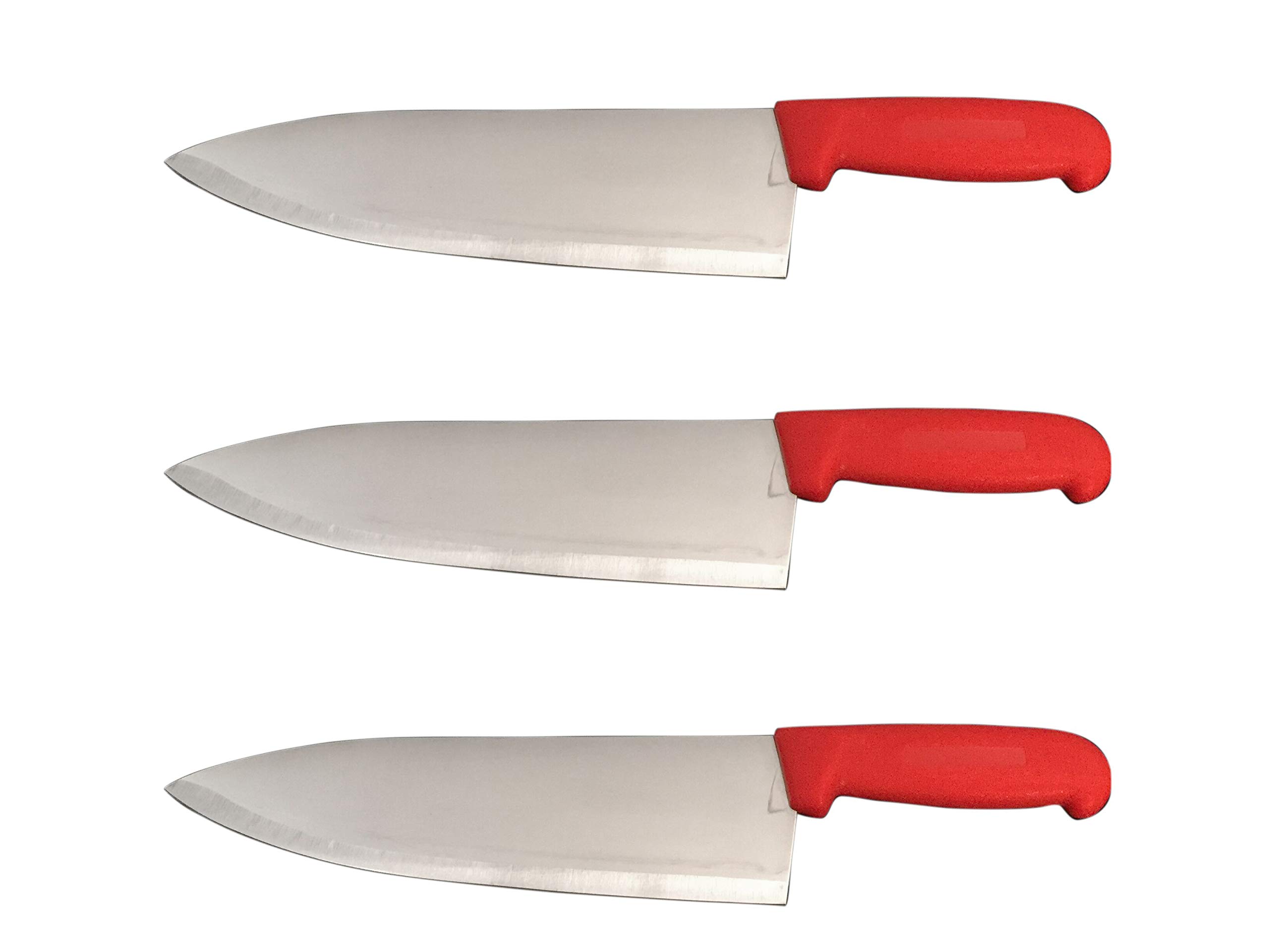 Cozzini Cutlery Imports Set of 3-10” Chef Knives Cook French Stainless Steel (Red)