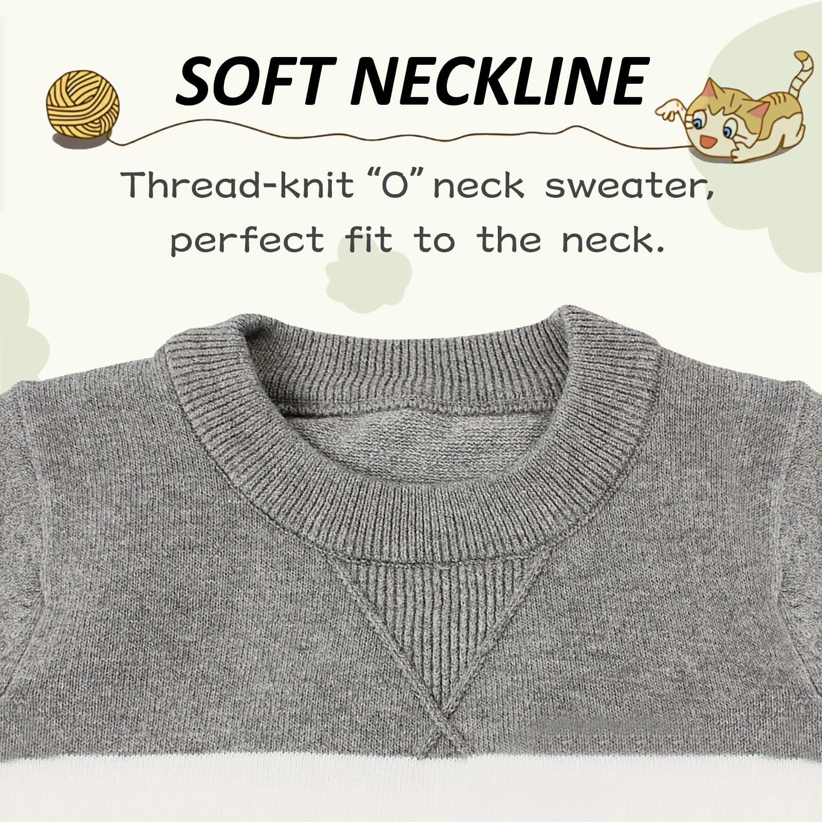 Peecabe Toddler Baby Cable Knit Sweater for Boys Long Sleeve Crewneck Striped Cotton Pullover Sweatshirt Fall Winter 1-5T (2T, Gray)