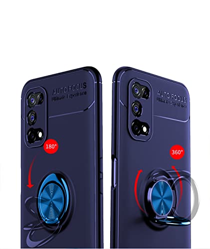 Asuwish Phone Case for Oppo Realme 7 Pro with Tempered Glass Screen Protector Cover and Cell Accessories Stand Kickstand Ring Holder Soft TPU Silicone Rubber Protective Realme7 7Pro Women Men Blue