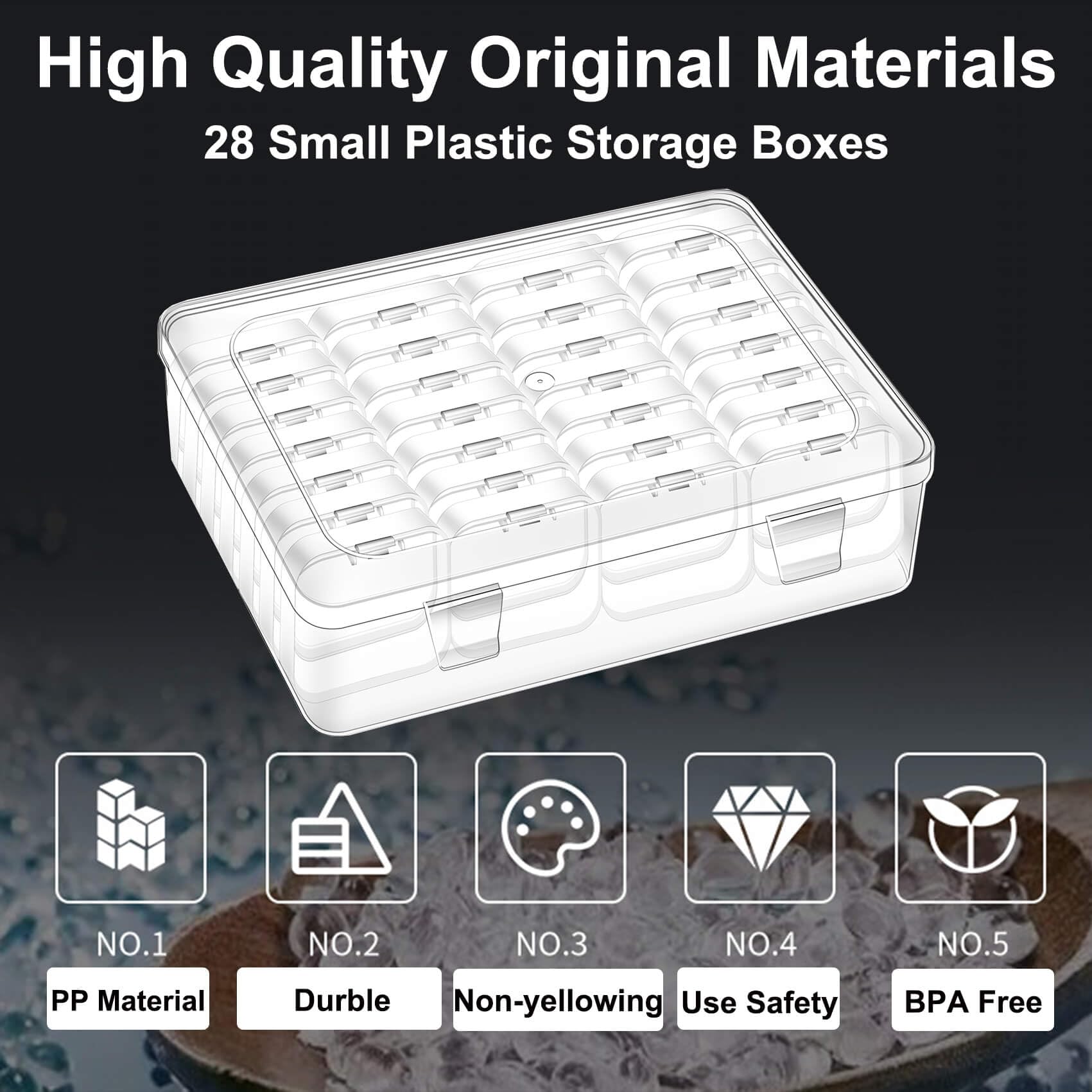 ZOQINI Bead Organizer Box, 28Pcs Small Clear Plastic Storage Containers, 1 Large Craft Organizer Box, 1 Sheet Label, Mini Parts Storage Solution for Beading Jewelry Making Diamond Arts Screws Seeds