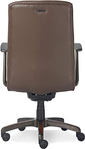 La-Z-Boy Bennett Modern Executive Lumbar Support, Rich Wood Inlay, High-Back Ergonomic Office Chair, Bonded Leather, Brown 26D x 26.25W x 39.75H in