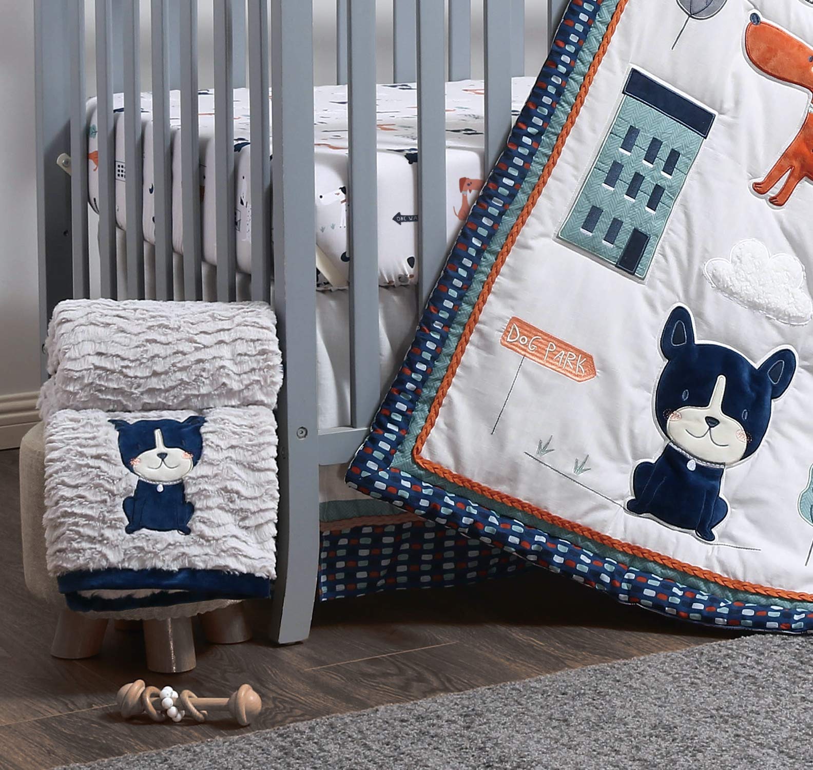 The Peanutshell Puppy Dog Baby Blanket - Pug Life Nursery Collection - 40 in x 30 in