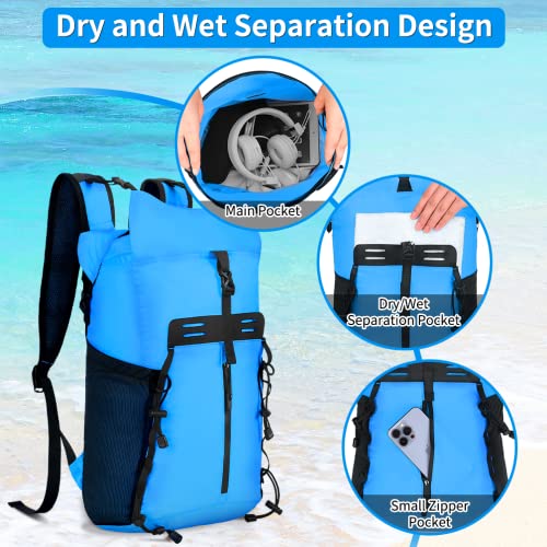 Atarni Waterproof Kayaking Dry Bag Backpack - 20L Lightweight Floating Zipper Drybag Sack & Roll Top for Boating Canoeing Camping Rafting Paddleboarding Swimming Boating Hiking Fishing(Blue)