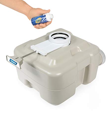Camco Portable Toilet | Ideal for Camping, RVing, Boating, Road Trips and Other Recreational Activities | 5.3 Gallons, Gray (41541)