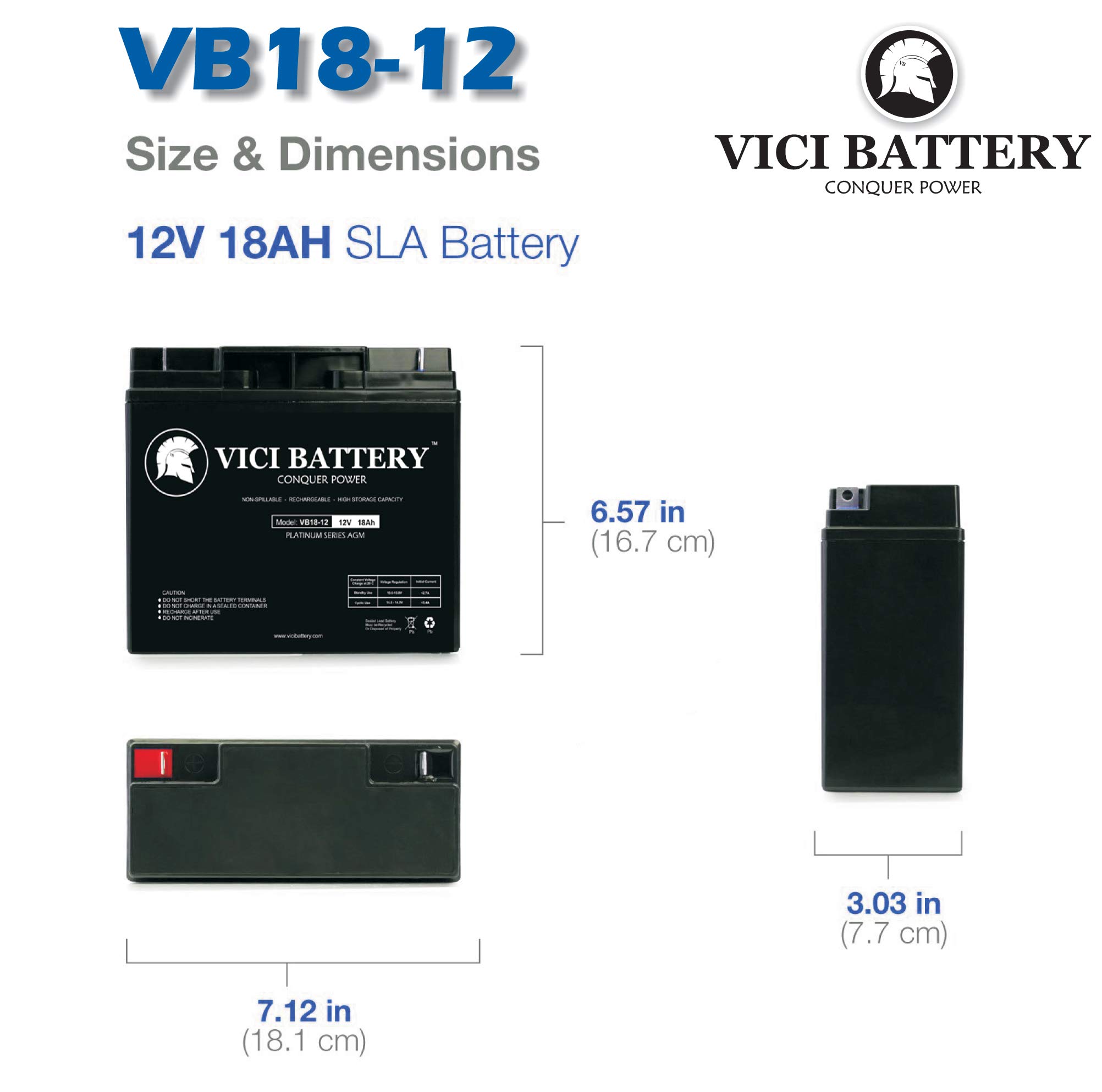 VICI Battery VB18-12 - 12V 18AH Replacement for Universal Power UB12180 12 Volt 18 Ah Sealed AGM 12V 18Ah Battery