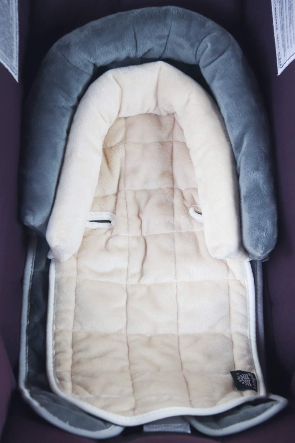 Long-Ci 2-in-1 Baby Insert Cushion Pad with Head Neck Body Support Pillow in Velvet for Newborn (Gray Beige)