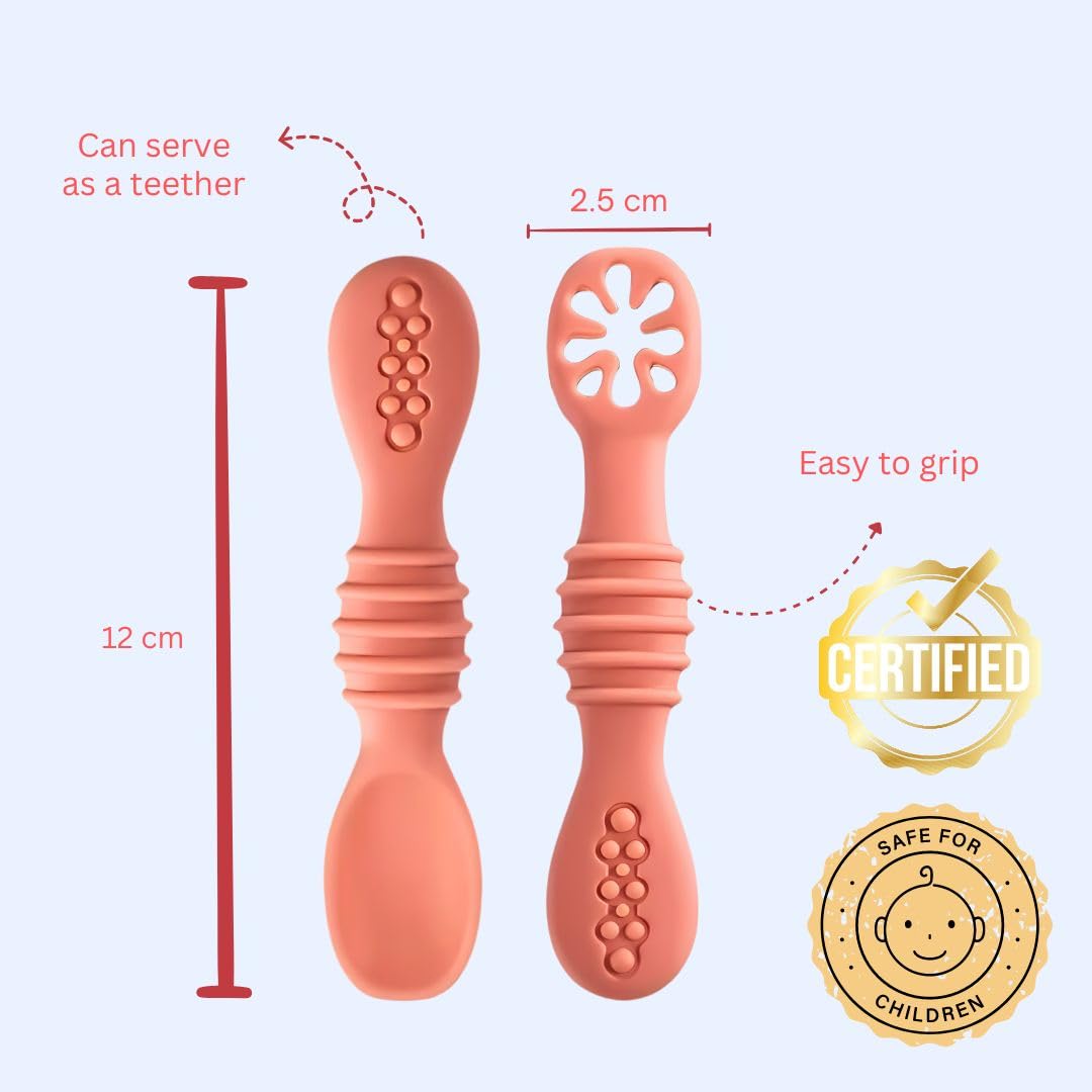 Toddling Silicone Baby Spoon Set, Infant Spoon 3-12 Months, Self-feeding Spoon, Dishwasher and Microwave Safe, First Stage Baby Led Weaning Spoon, Set of 2 (Spoon & Pre-spoon) (Sage), 2.5x11