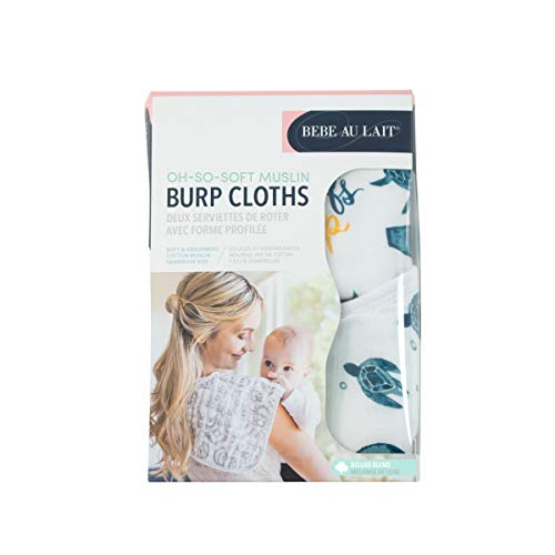 Bebe au Lait Oh So Soft Muslin Baby Burp Cloth Set - Surf and Sea Turtles